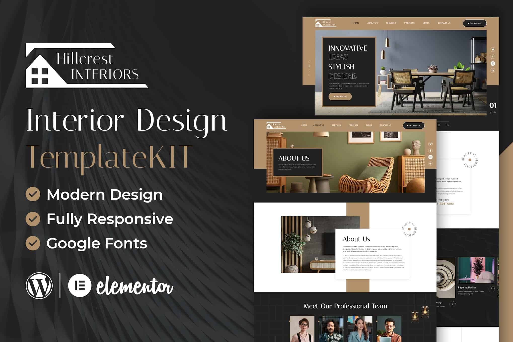 Hillcrest - Interior Design Elementor Template Kit Latest - WP NULLED