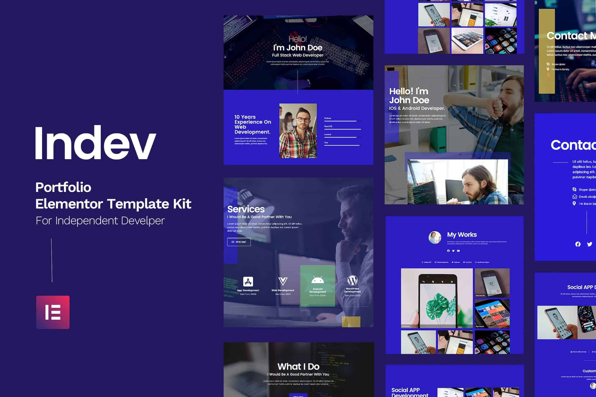 Indev - Portfolio Elementor Template Kit For Developer Latest - WP NULLED