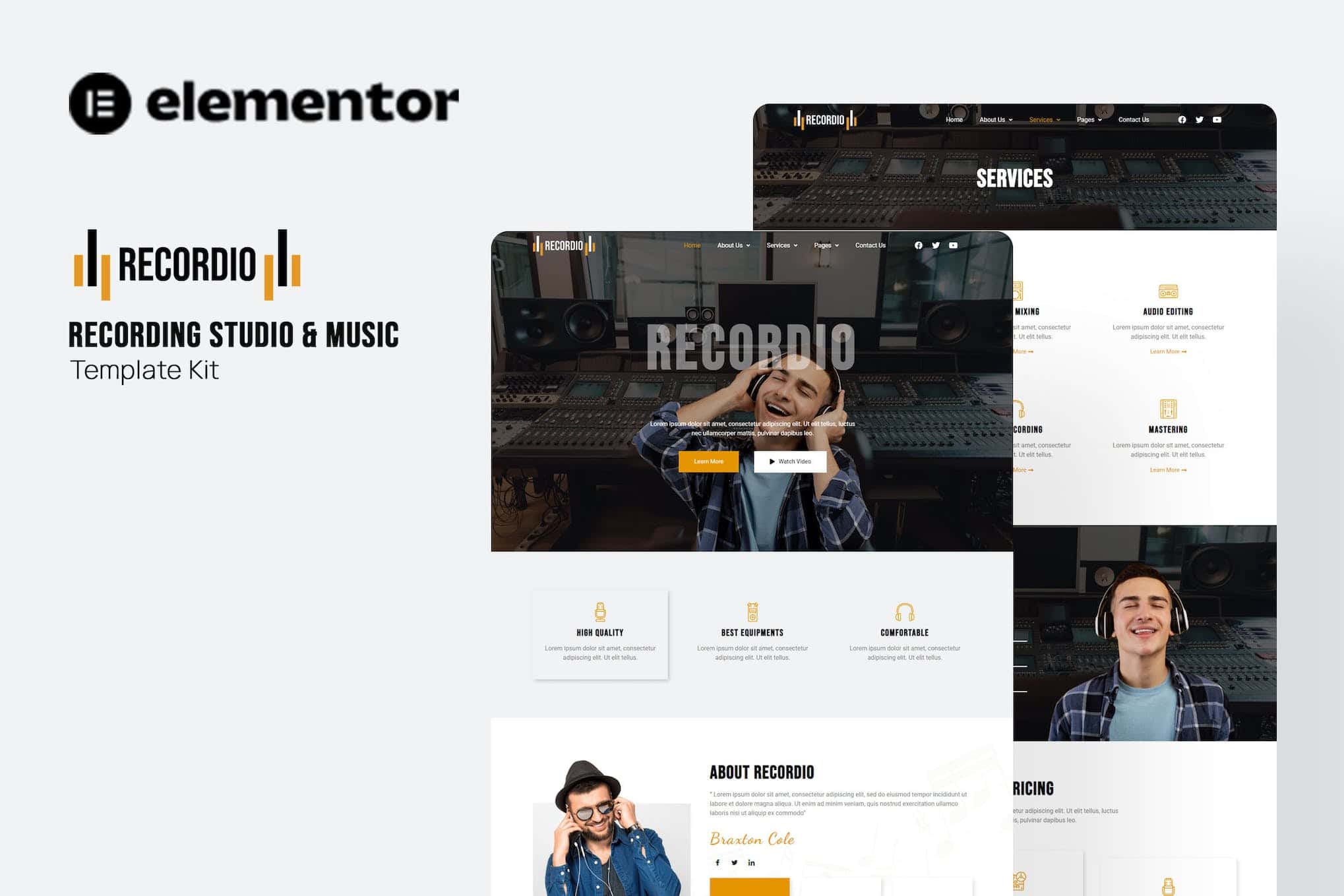 Recordio - Recording Studio Elementor Template Kit Latest - WP NULLED